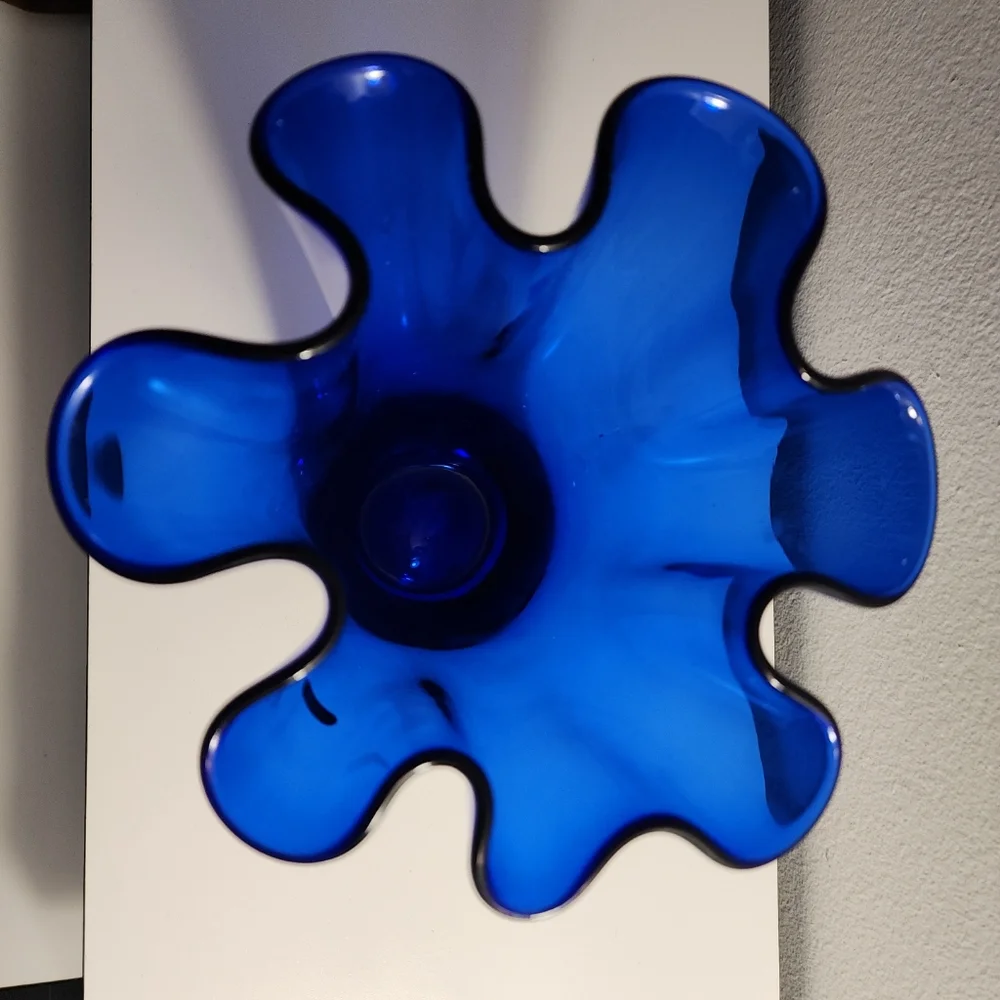 Accents | Murano Glass Style Cobalt Blue Ruffled Handkerchief Vase Hand ...